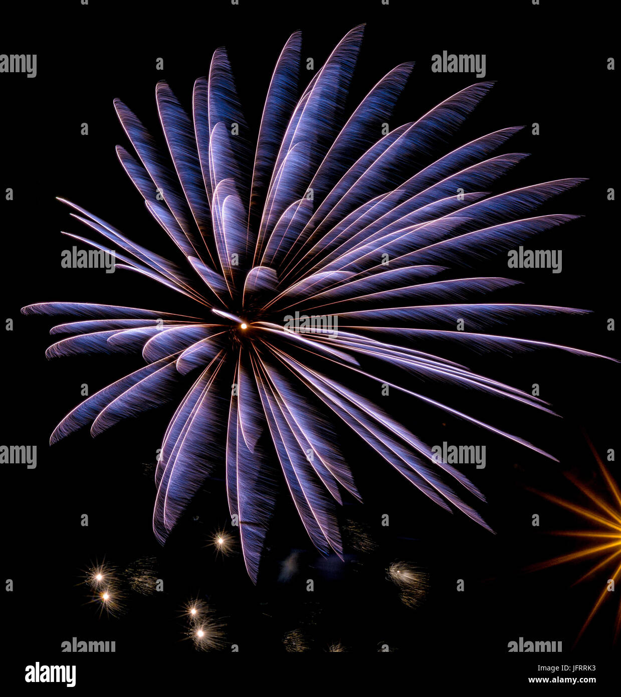 Firework in blue on black background in graphical color painting style ...