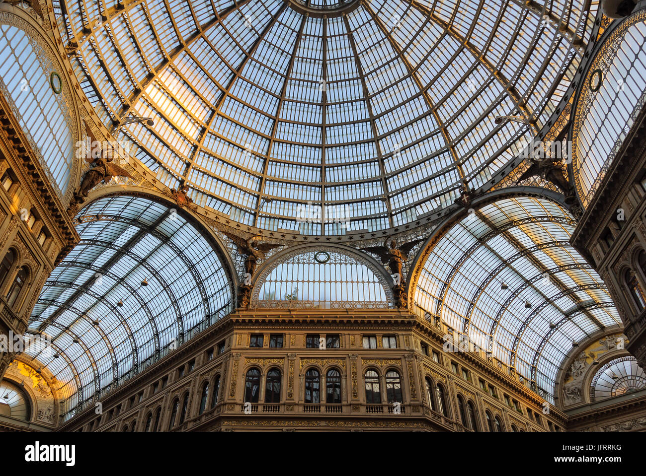 Glass roof and arching dome of Galleria Umberto I - Naples, Campania ...