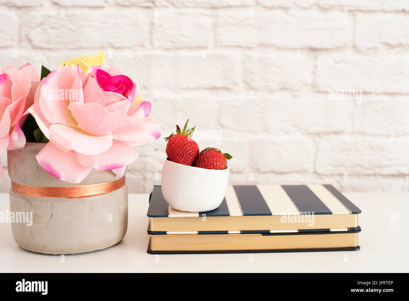 Pink Roses Mock Up. Styled Photography. Brick Wall Product Display ...