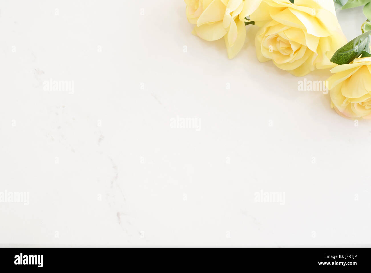 Yellow Roses over Marble Background, Border of Yellow Roses. Floral ...
