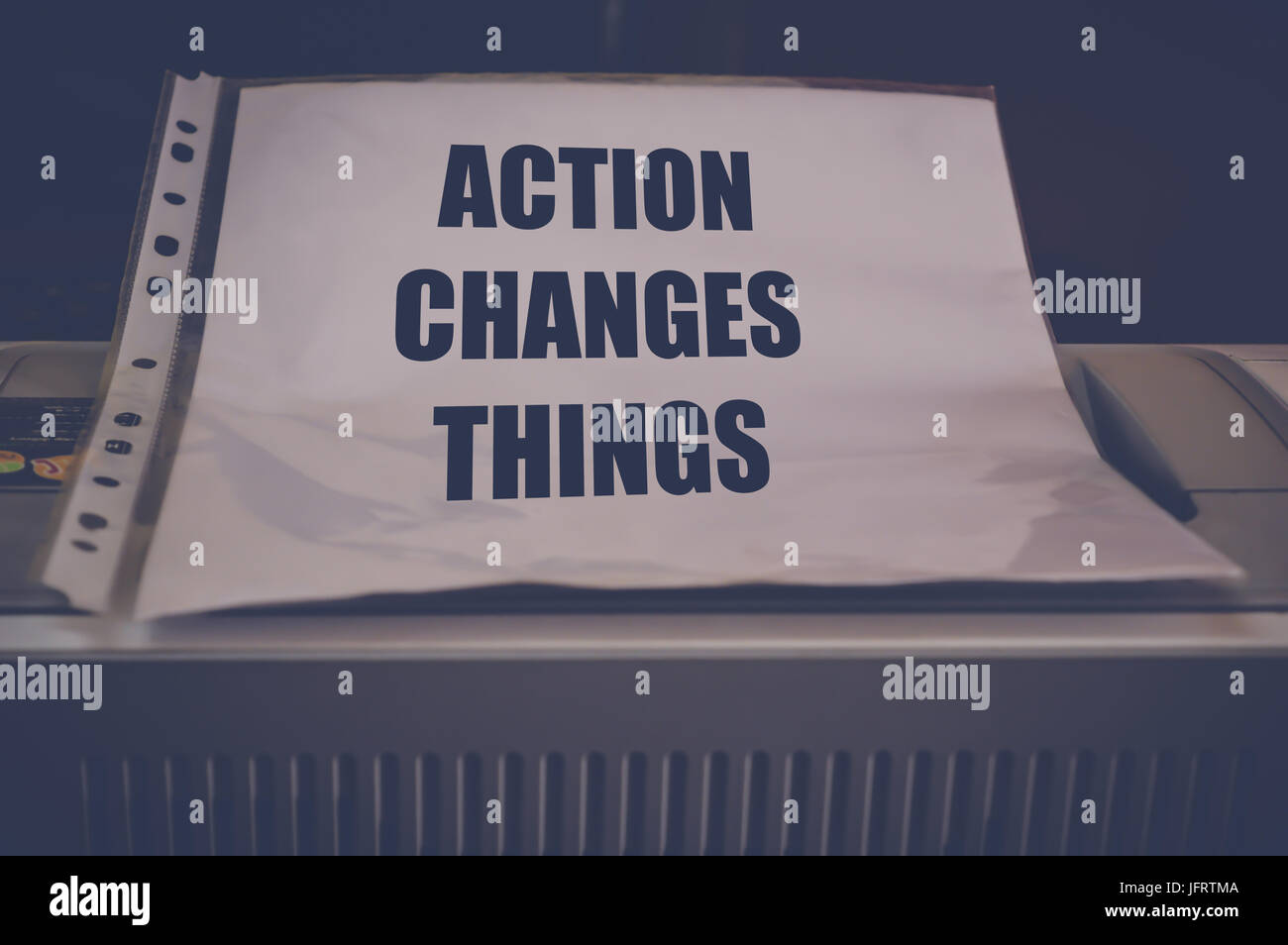 action changes things on white paper in office Stock Photo - Alamy