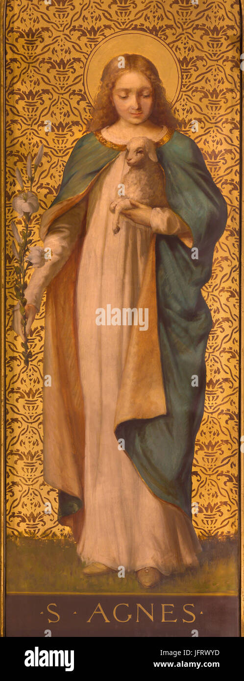 TURIN, ITALY - MARCH 13, 2017: The painting of St. Agnes in church ...