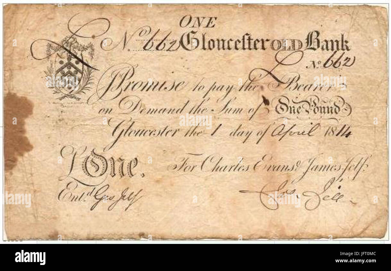 This is an 1814 banknote from Gloucester Old Bank, issued to Charles ...