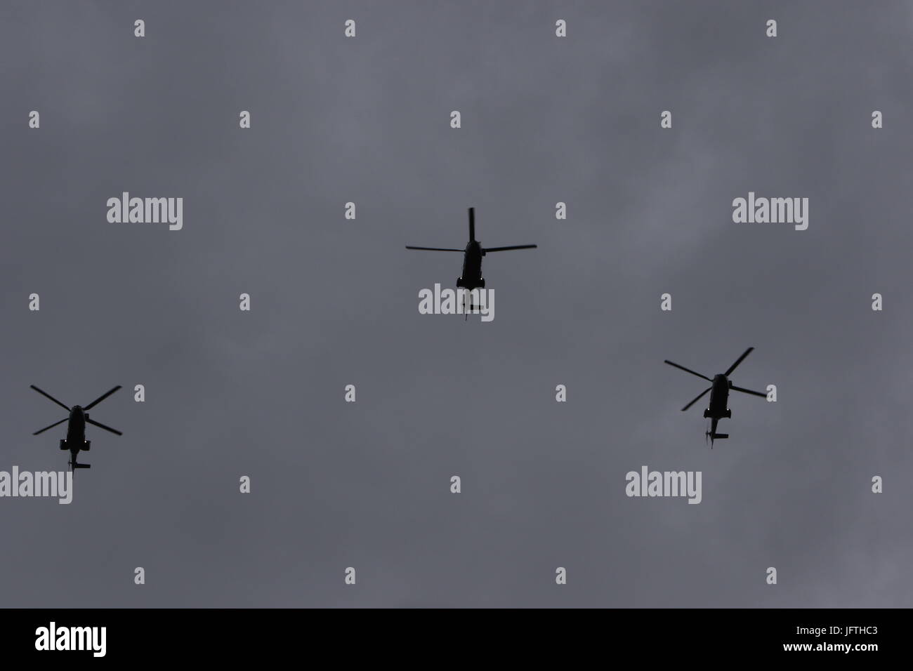 Speyer, Germany. 01st July, 2017. Three helicopters escort the ship ...