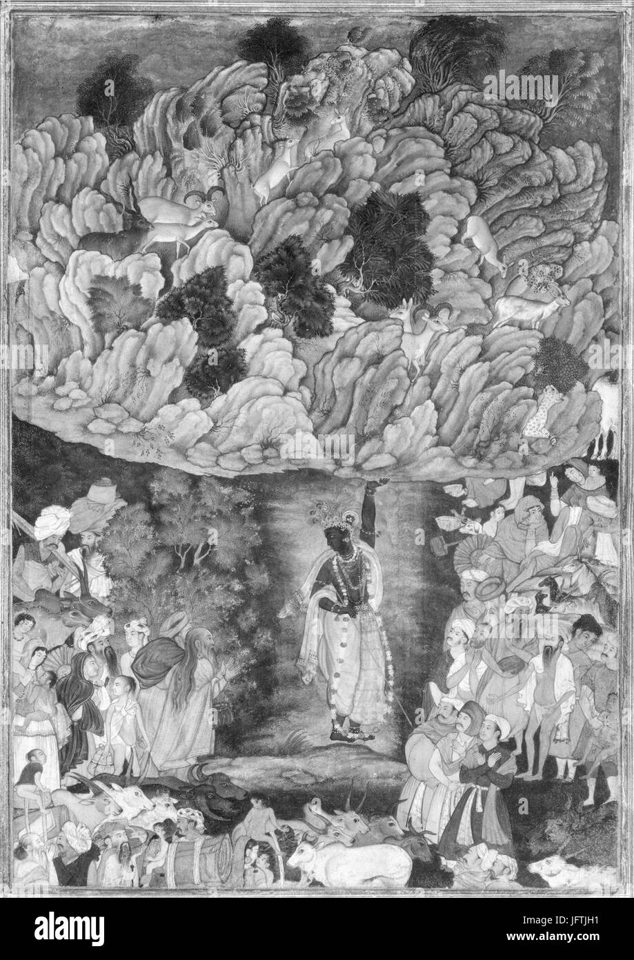 Krishna Holds Up Mount Govardhan to Shelter the Villagers of Braj ...