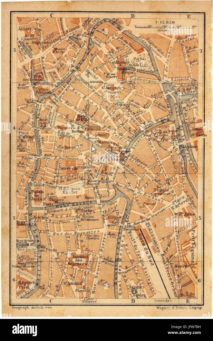 Antique map carte plan plattegrond centrum Gand Gent Belgiơ3AB 1905 ...