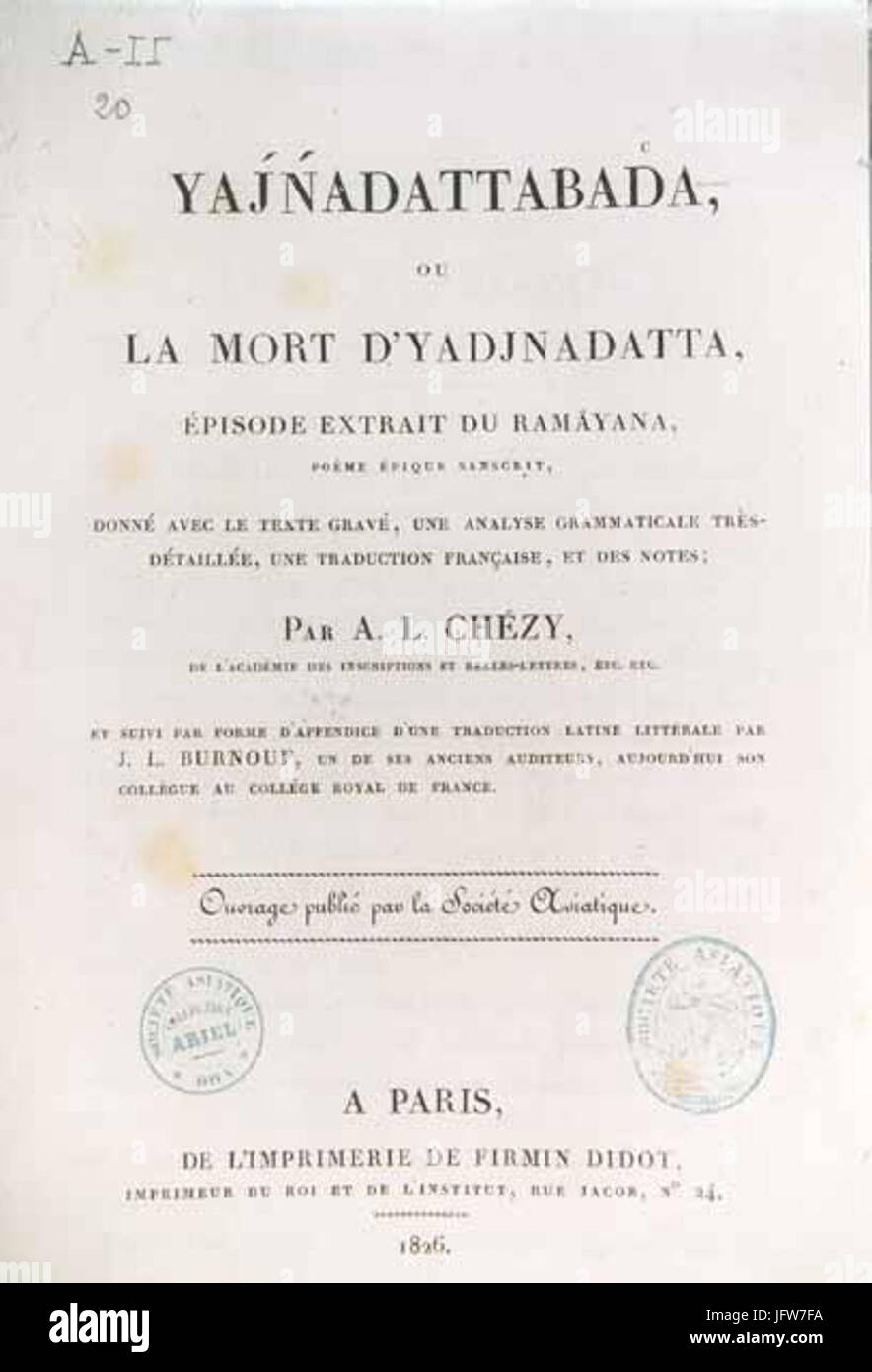 Antoine-Léonard Chézy - Yajnadattabada Stock Photo - Alamy