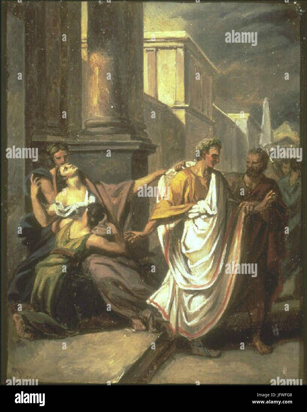This painting represents the famous moment when Julius Caesar is depicted heading to the Senate ...