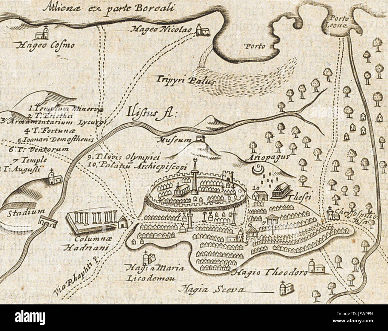 Athenae ex parte Boreali, Plan de la ville d Athènes par GWheler ...