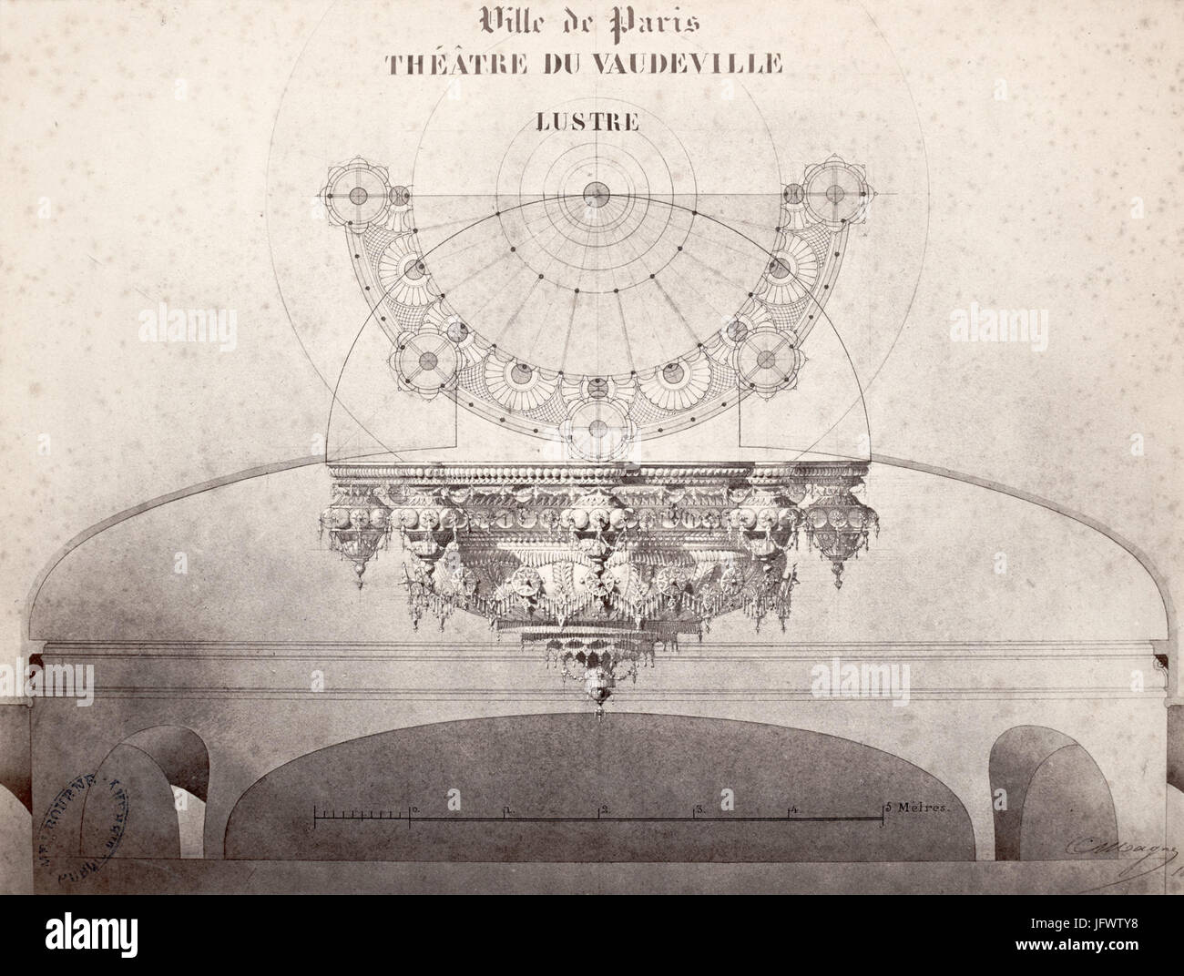 Charles Marville, Théâtre du Vaudeville - drawing of a chandelier, ca ...