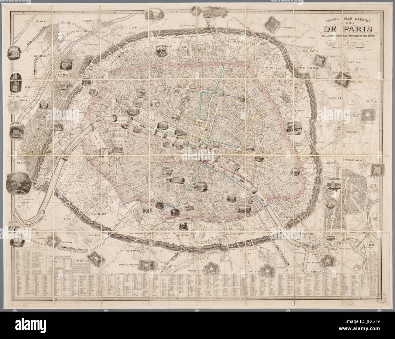 Bénard, Nouveau plan illustré de la ville de Paris, 1857 Stock Photo ...