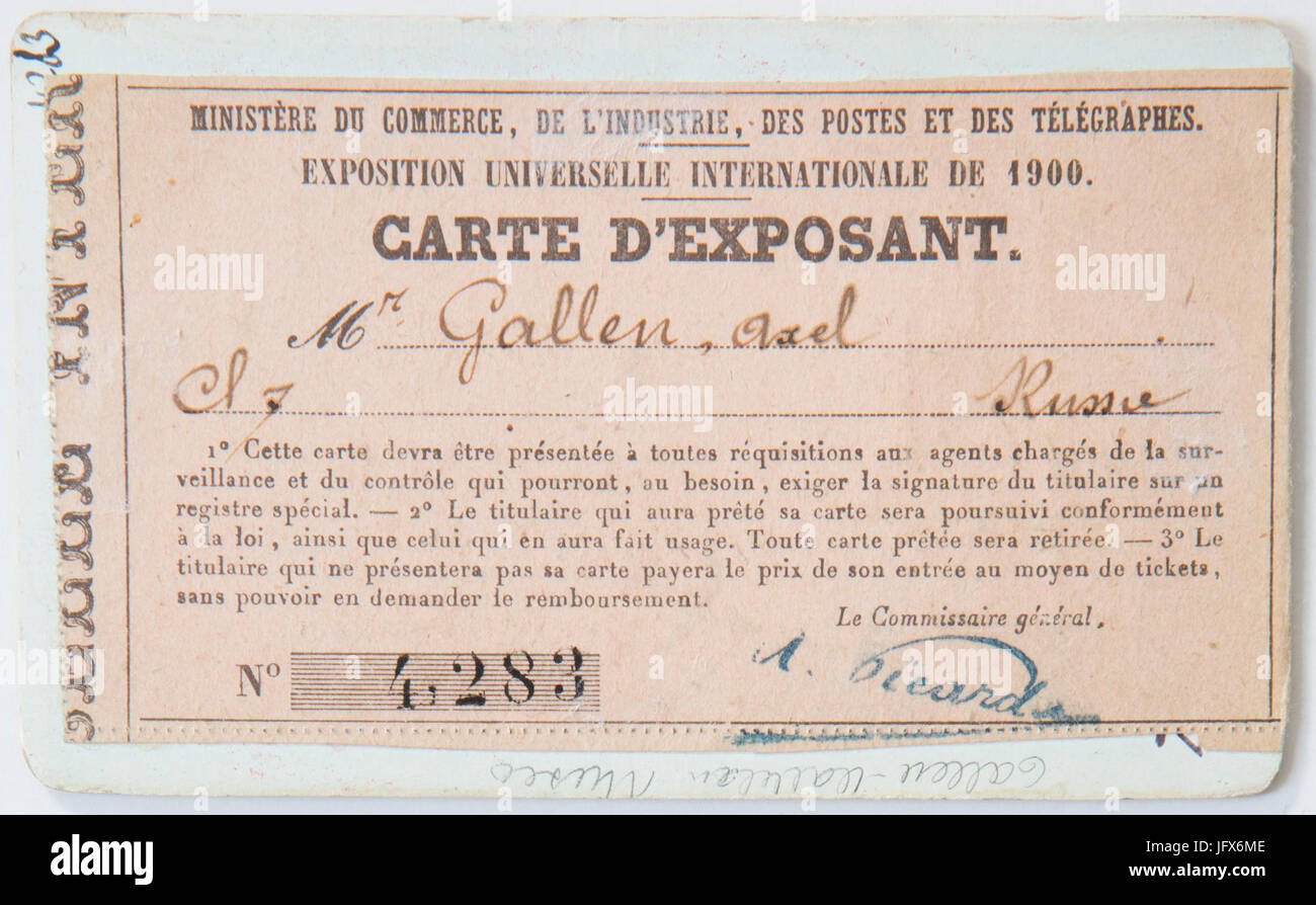 Backside of the card of exhibitor Axel Gallén from Exposition ...