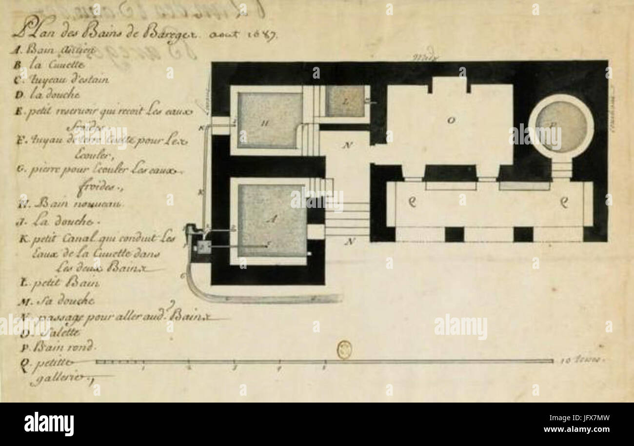 A historical map depicting the plan of the thermal baths at Bar ...