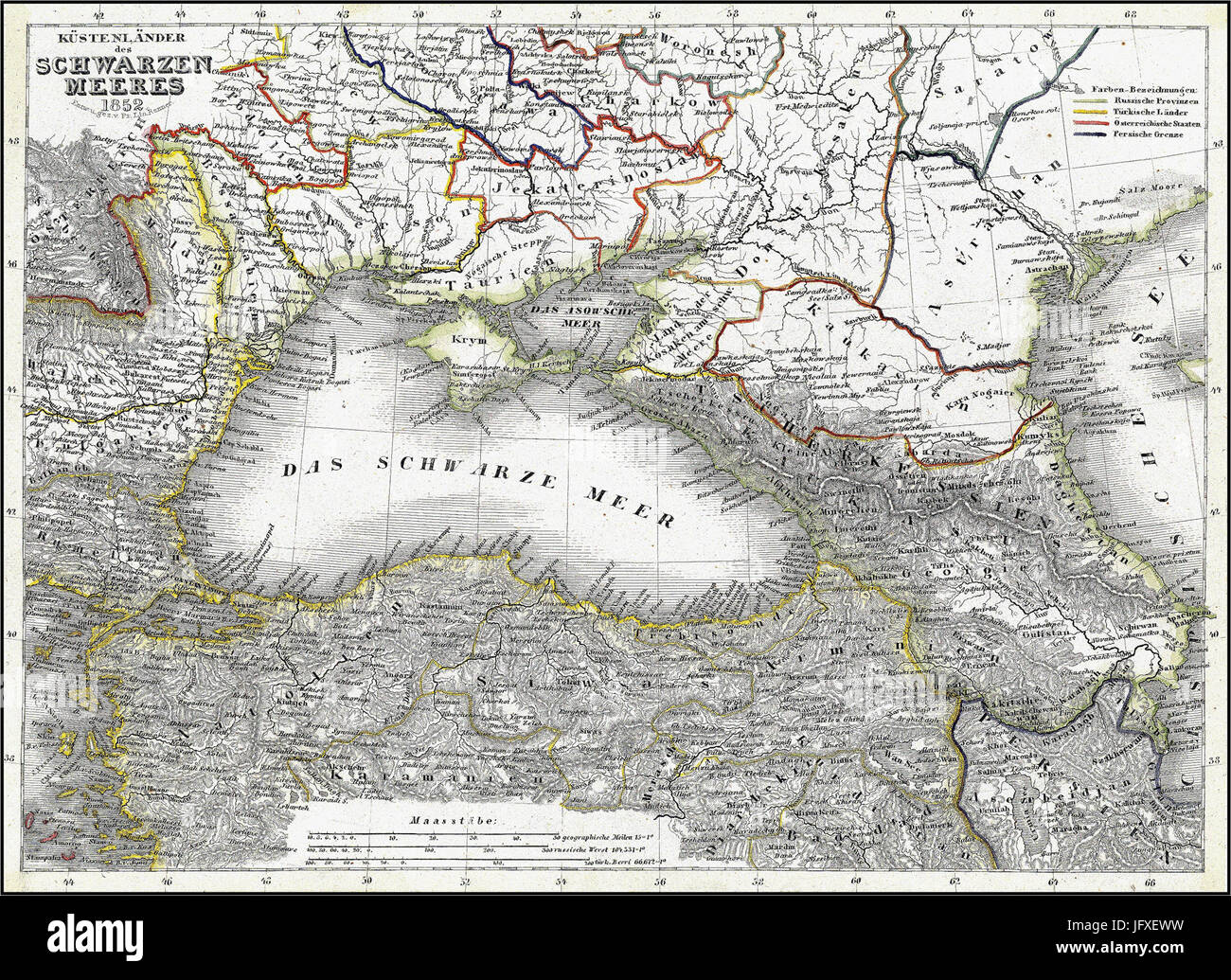 A 1852 map or historical document depicting the Black Sea and the ...