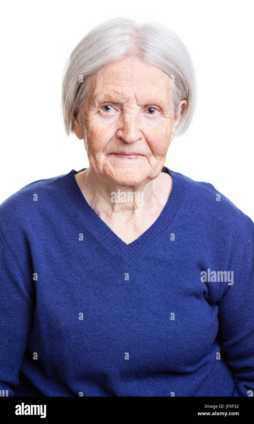 Portrait of smiling senior lady over white background Stock Photo - Alamy