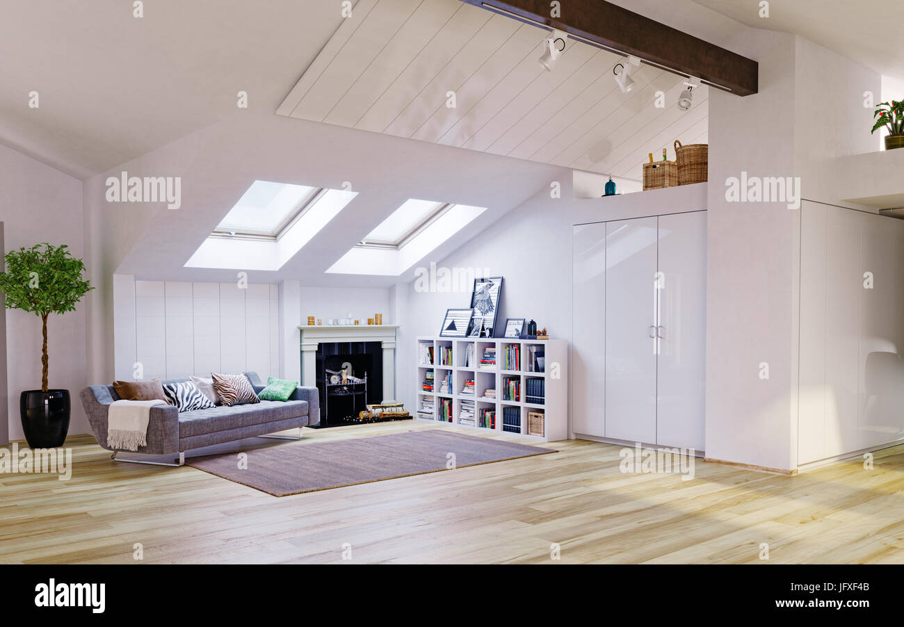 Attic floor design.3d illustration concept Stock Photo - Alamy