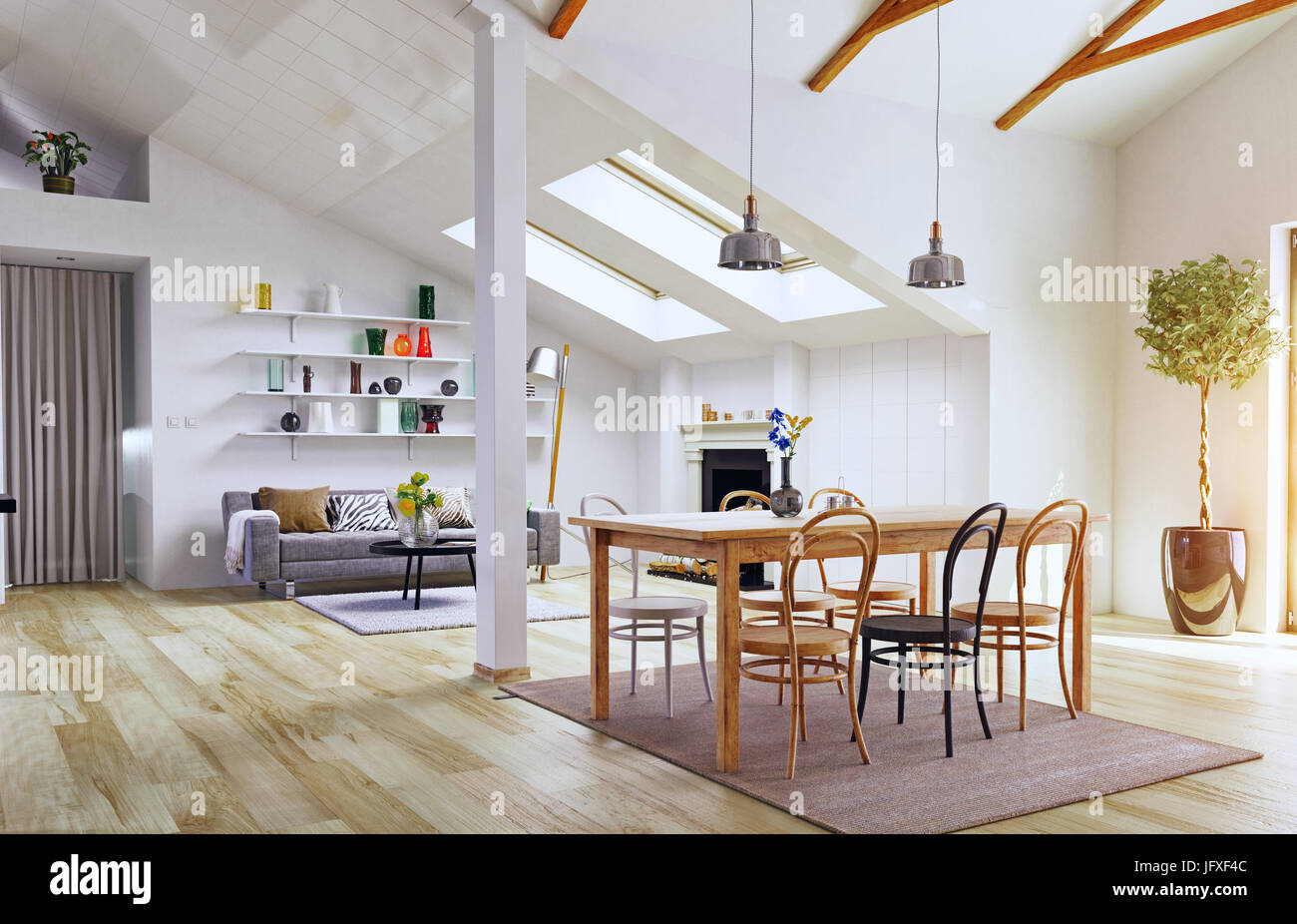 Attic floor design.3d illustration concept Stock Photo - Alamy