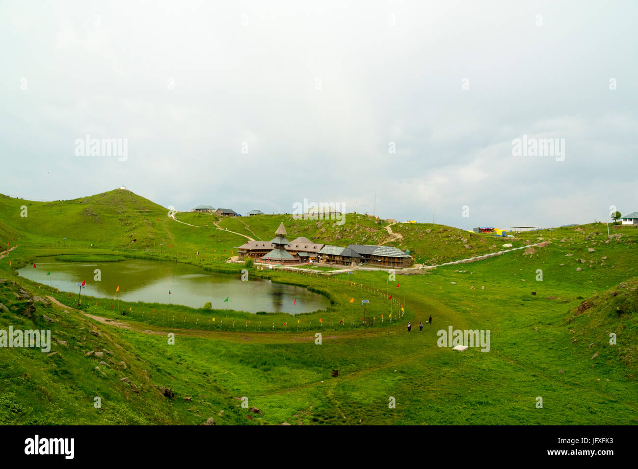 Ancient Prashar Lake Temple view with Prashar Holy water Pond and Green ...