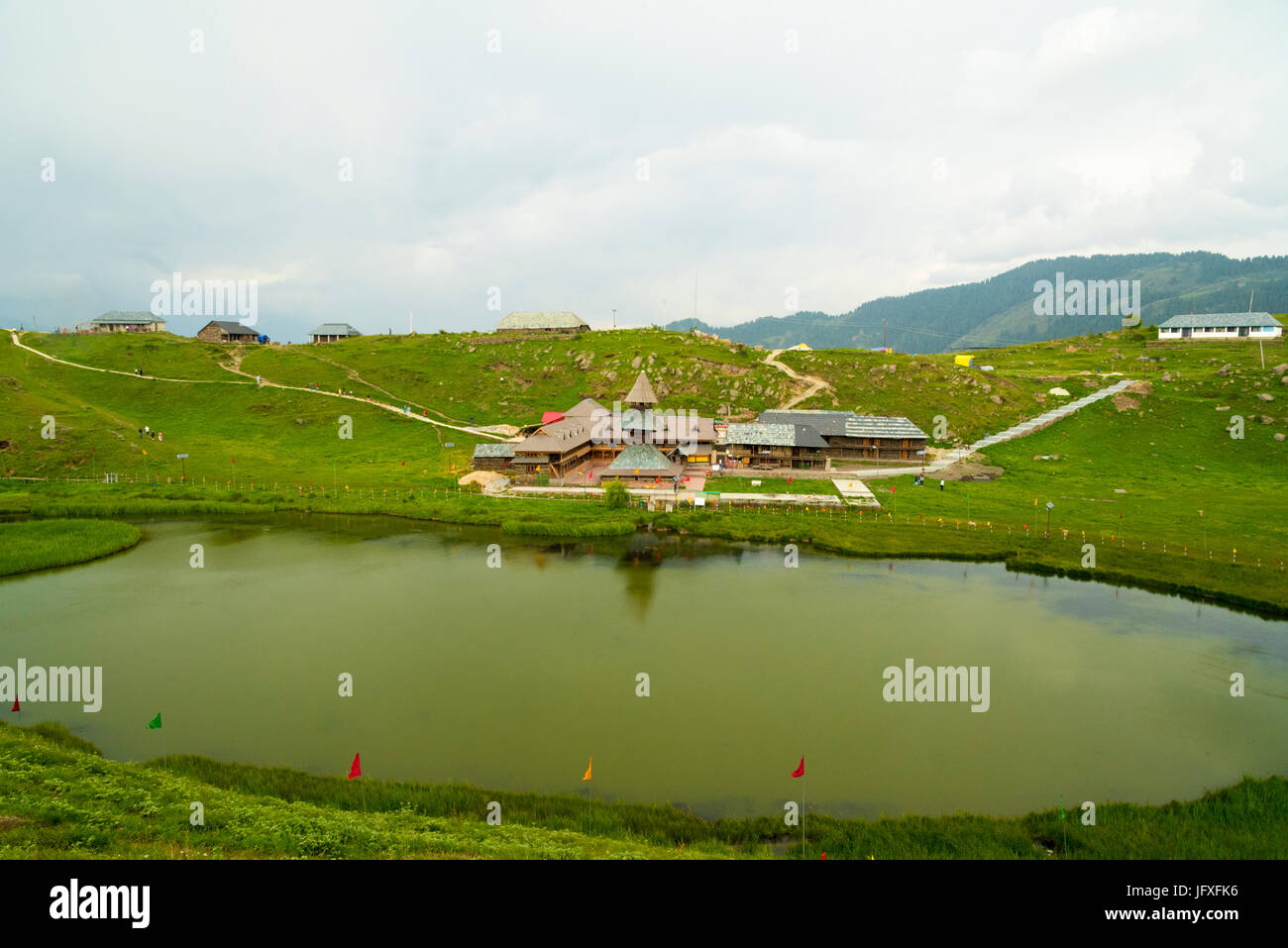 Ancient Prashar Lake Temple view with Prashar Holy water Pond and Green ...