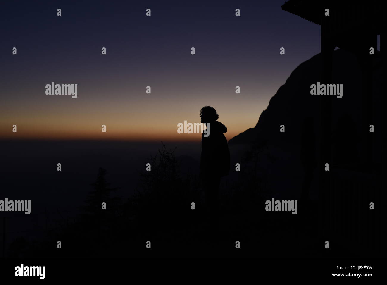 Scenic beautiful sunset view from highest point mountain with orange ...