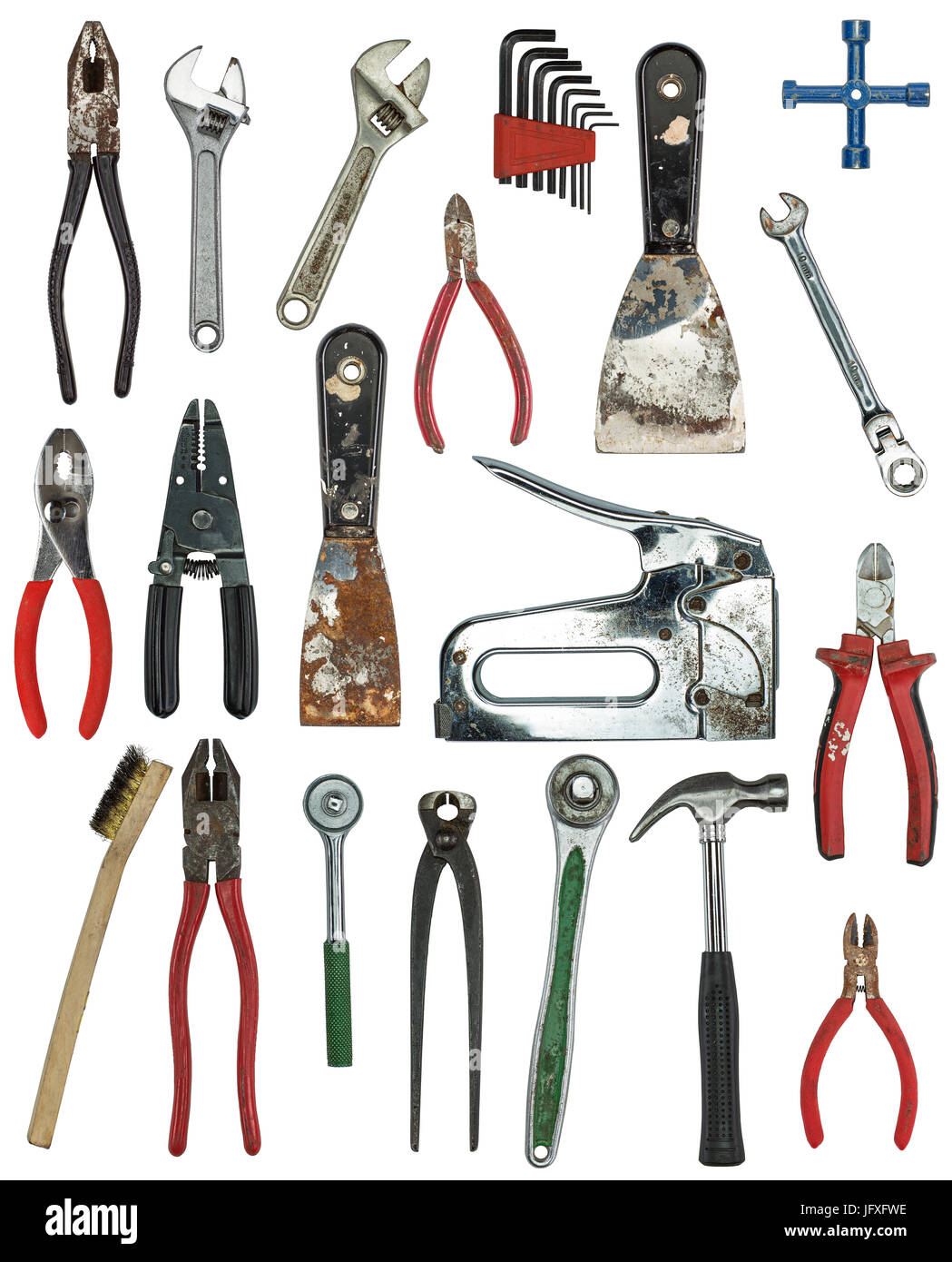 Assortment of many work tools on white background Stock Photo - Alamy