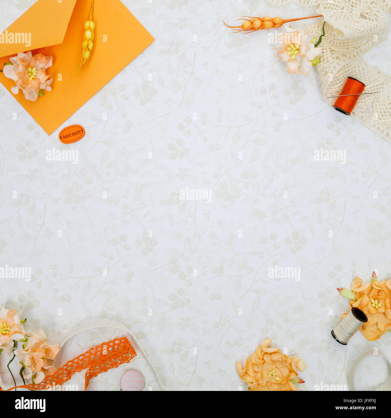 beautiful set of orange vintage materials for scrapbooking craft on ...