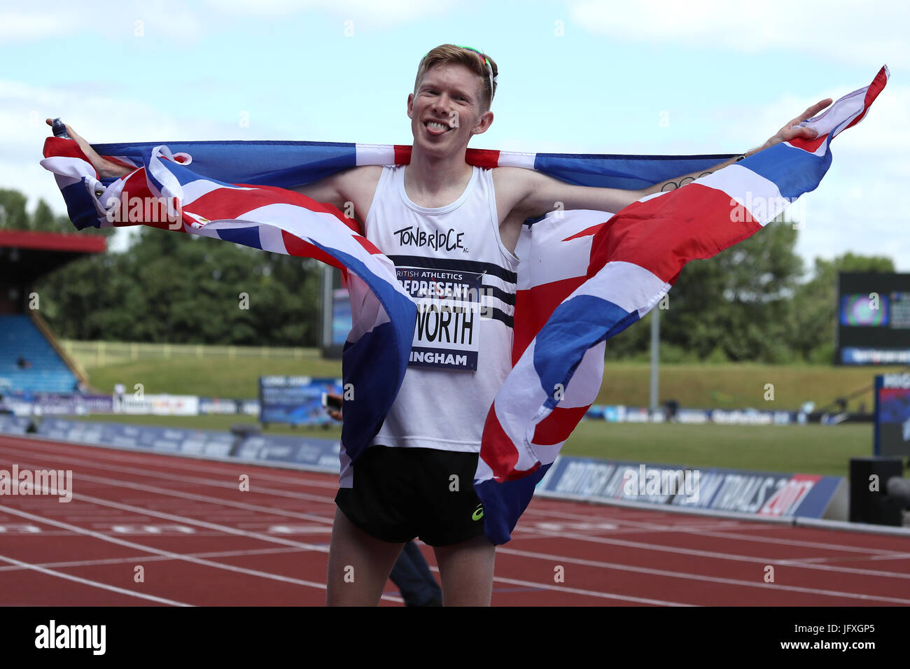 Tom Bosworth celebrates winning the Men's 5000m Race Walk setting a new ...