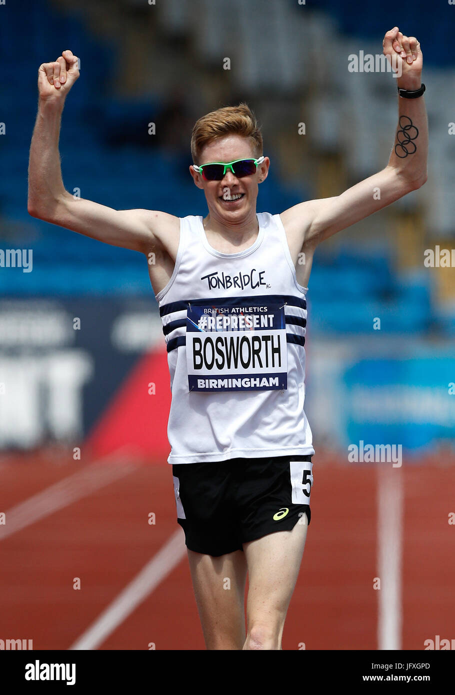 Tom Bosworth celebrates winning the Men's 5000m Race Walk setting a new ...