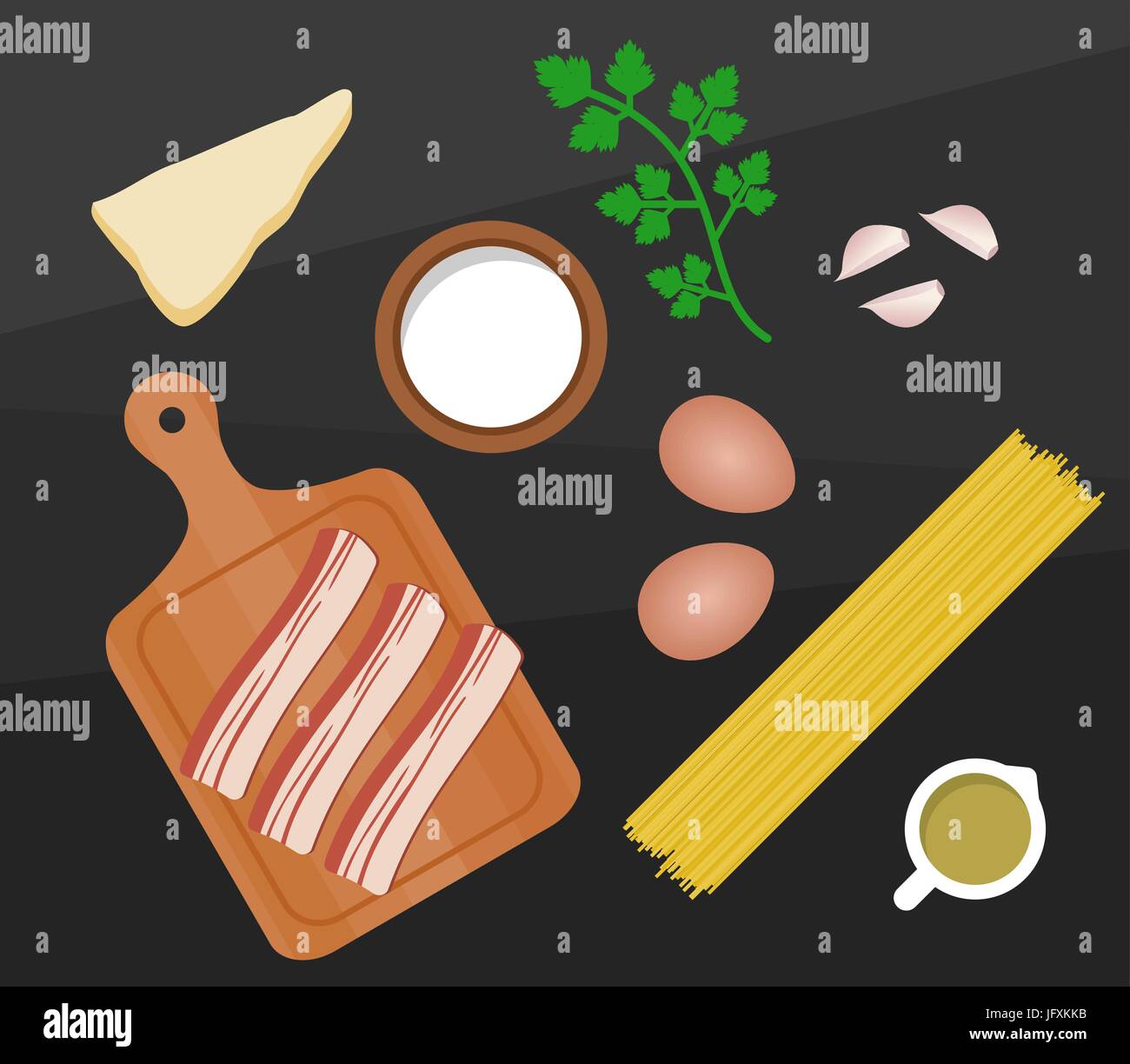 Spaghetti Carbonara ingredients. Italian cuisine concept. Spaghetti ...