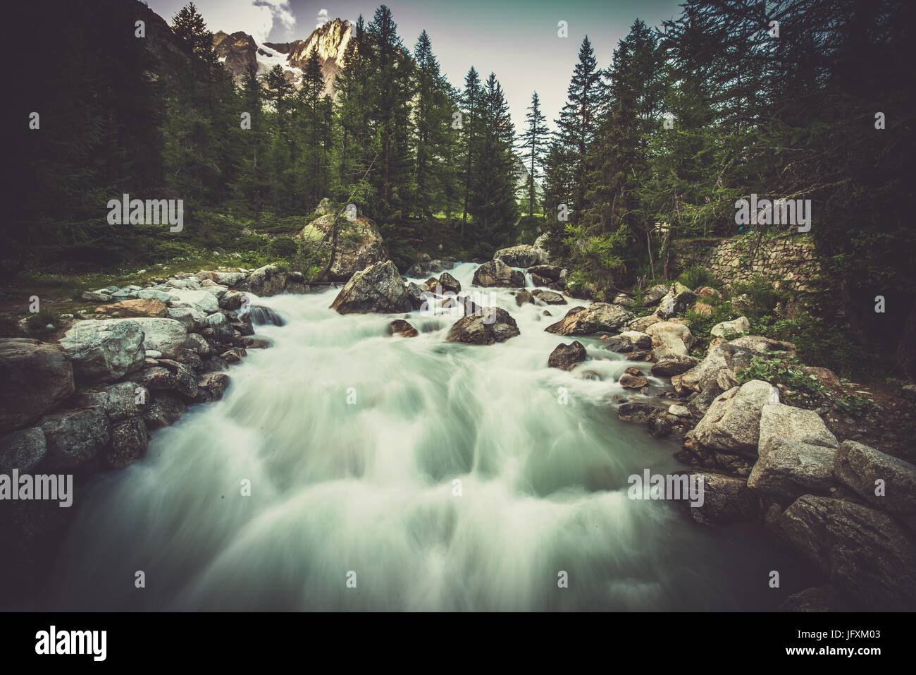 Alpine River and Waterfall Scenery in Entreves, Ferret Valley, Italy ...