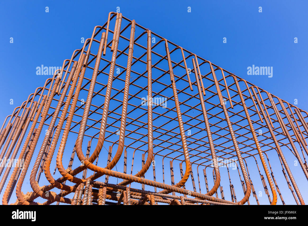 Construction steel frame reinforcement rods bent to design for concrete ...