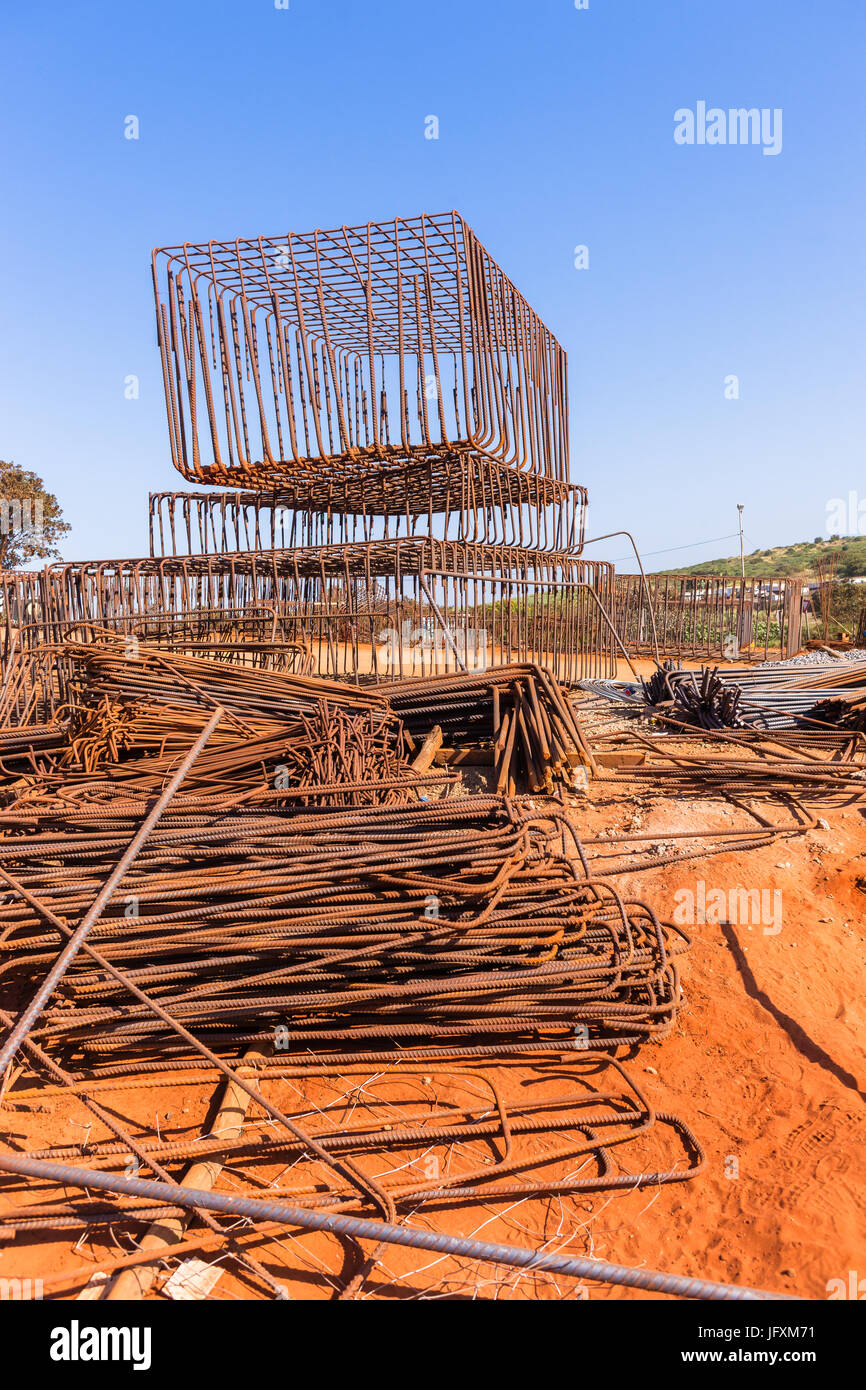 Construction steel frame reinforcement rods bent to design for concrete ...