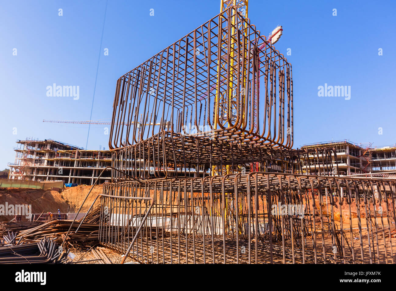 Construction steel frame reinforcement rods bent to design for concrete ...