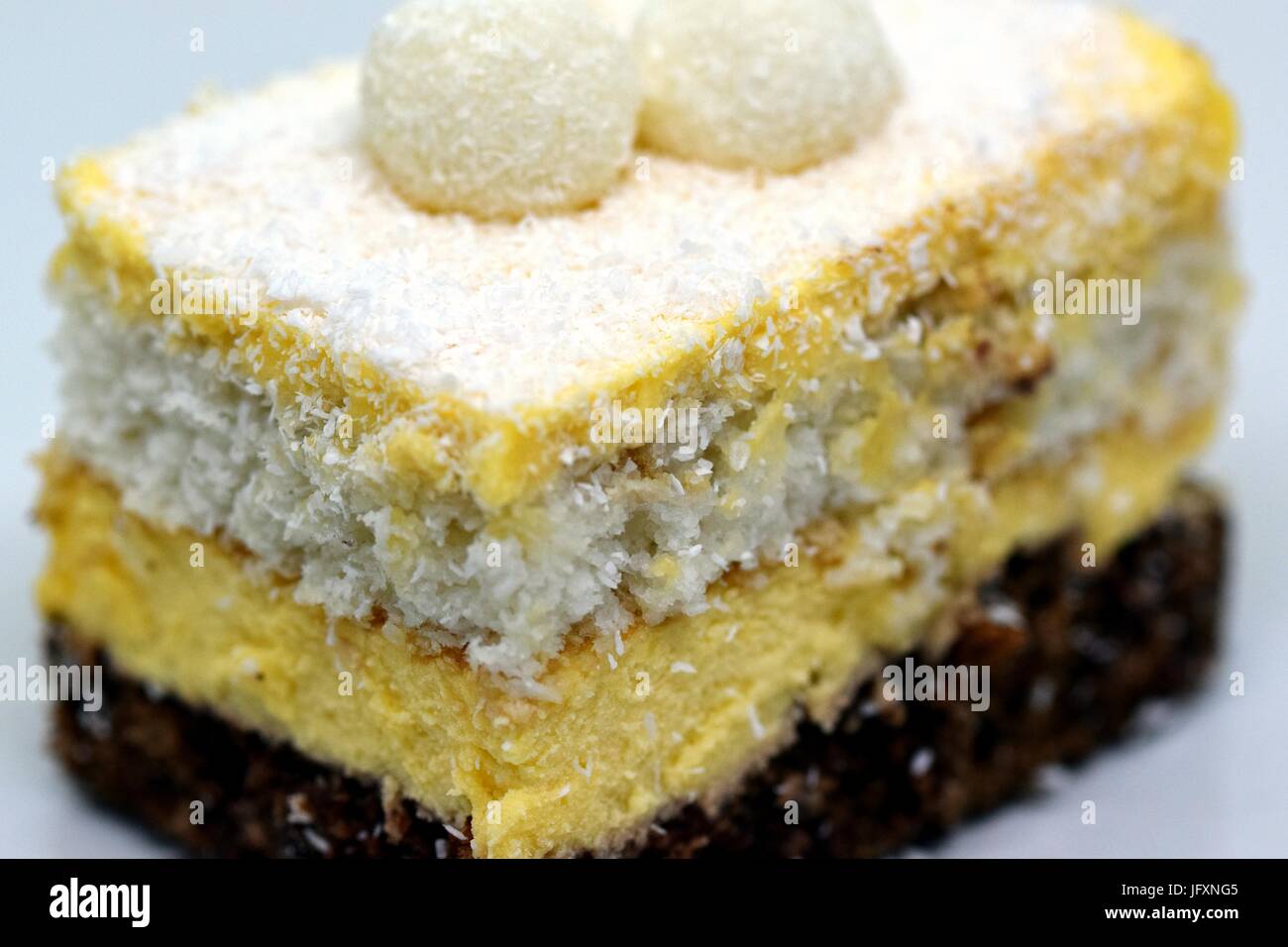 Close view on the Raffaello cake made from biscuit and coconut Stock ...