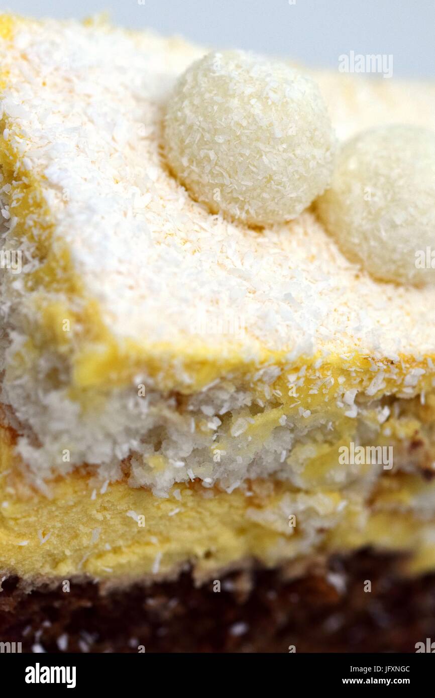 Close view on the Raffaello cake made from biscuit and coconut Stock ...