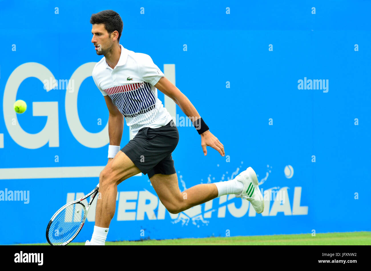 Novak Djokovic (Serbia) playing his semi-final match on centre court at ...