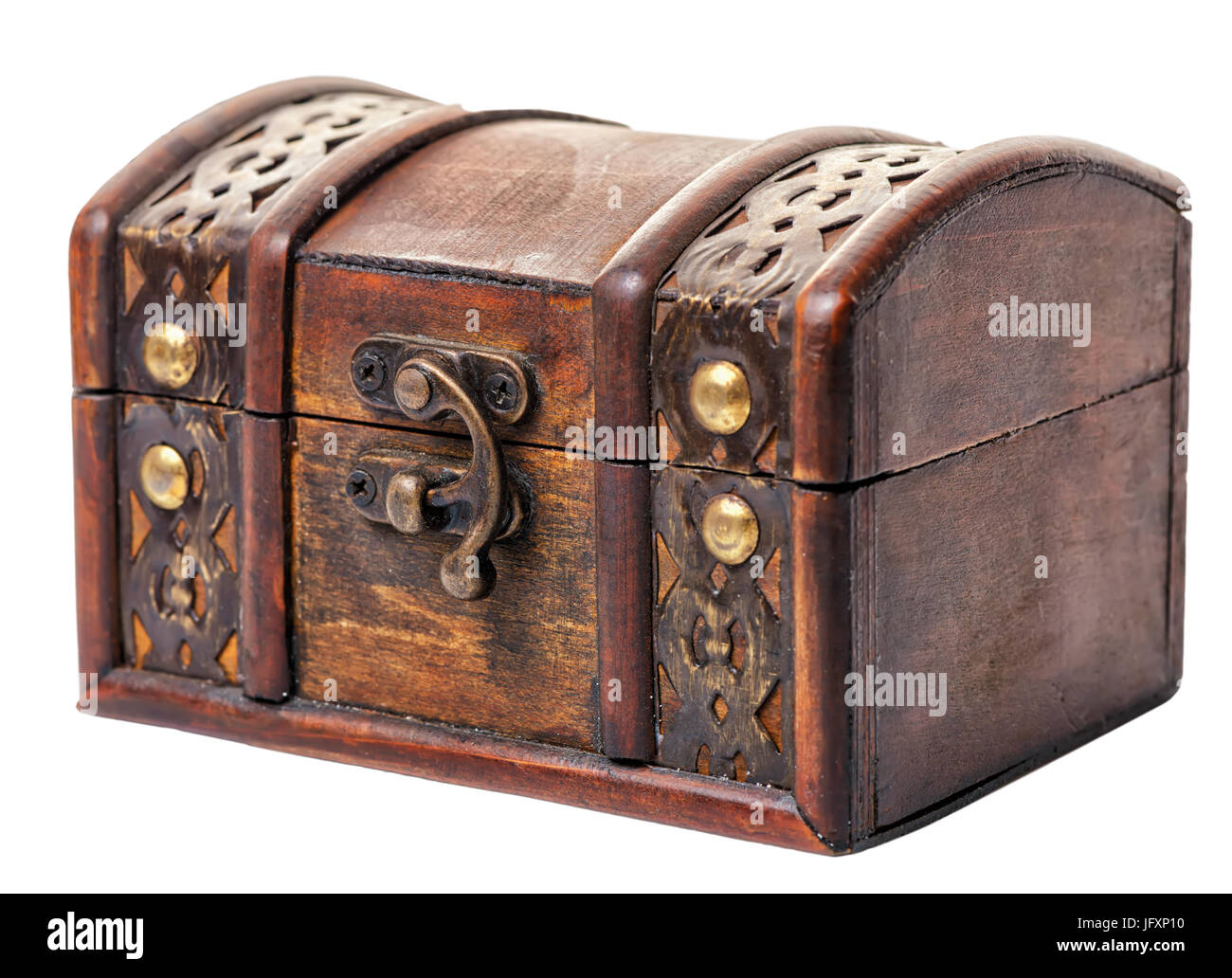 beautiful closed vintage wooden chest treasure isolated on white ...