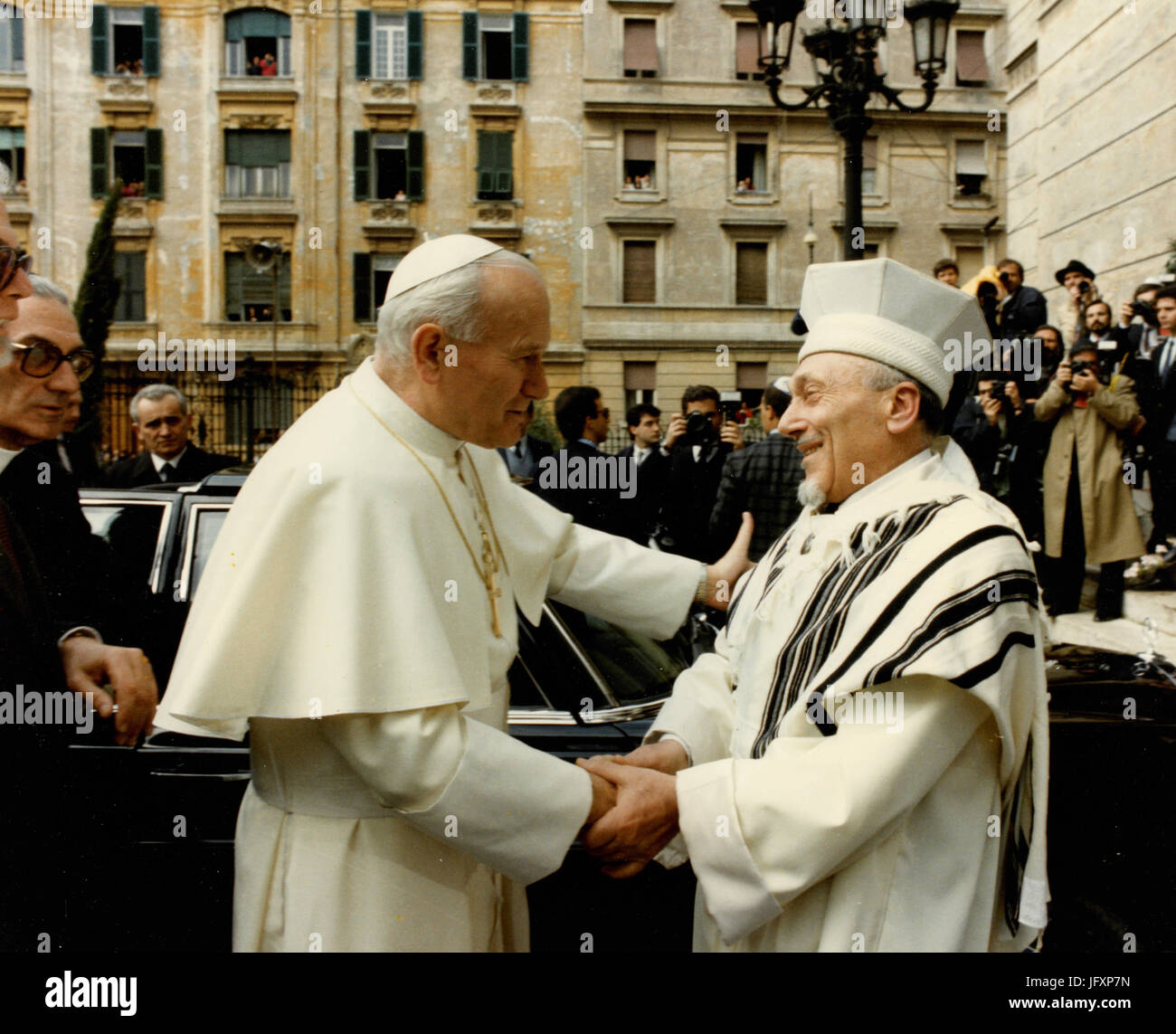 Karol Wojtyla, Pope John Paul II meets Jewish Rabbi Elio Toaff, Rome ...