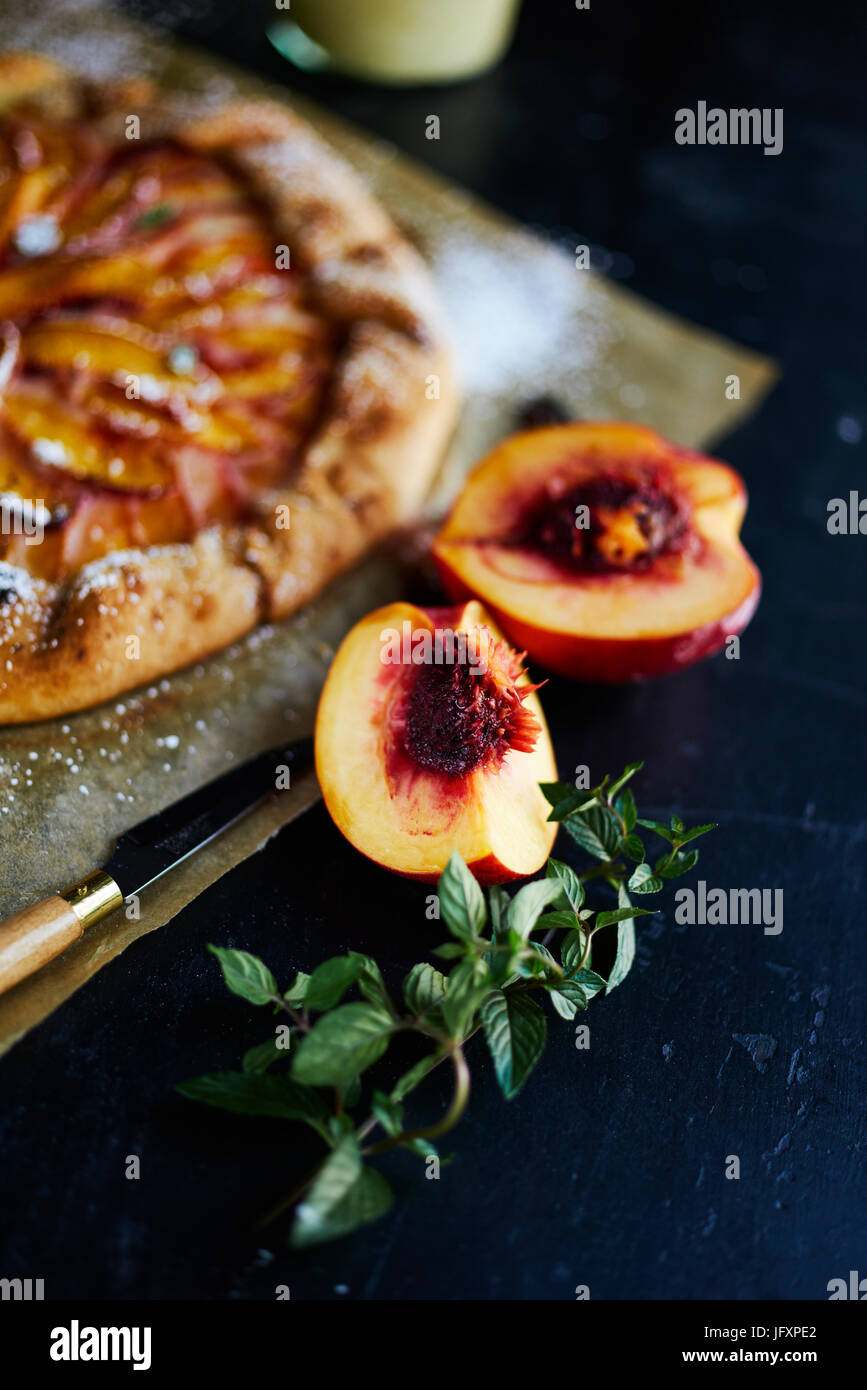 rustic peach pie Stock Photo - Alamy