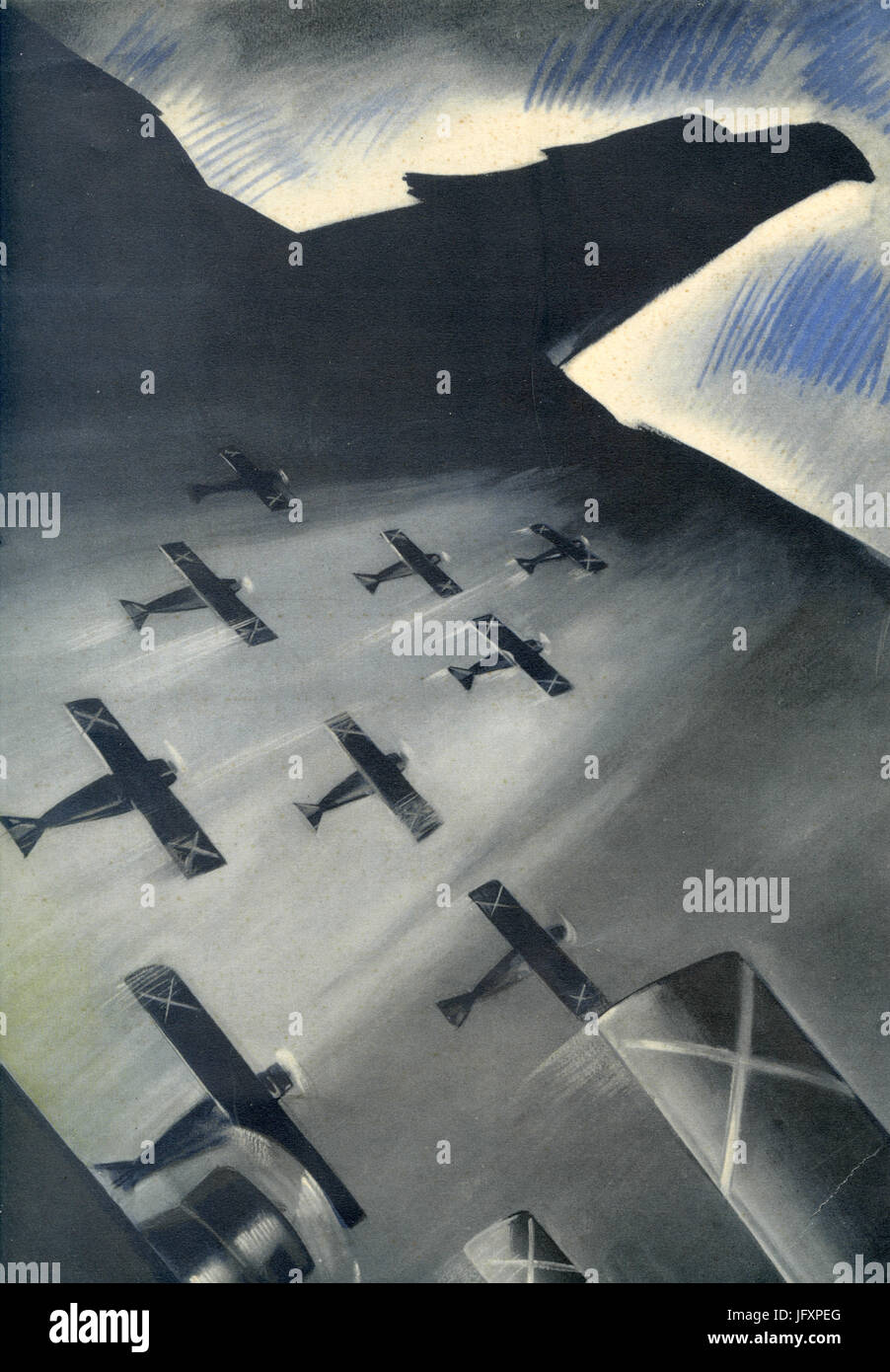 Fascist propaganda drawing with airplanes and eagle, Italy Stock Photo ...