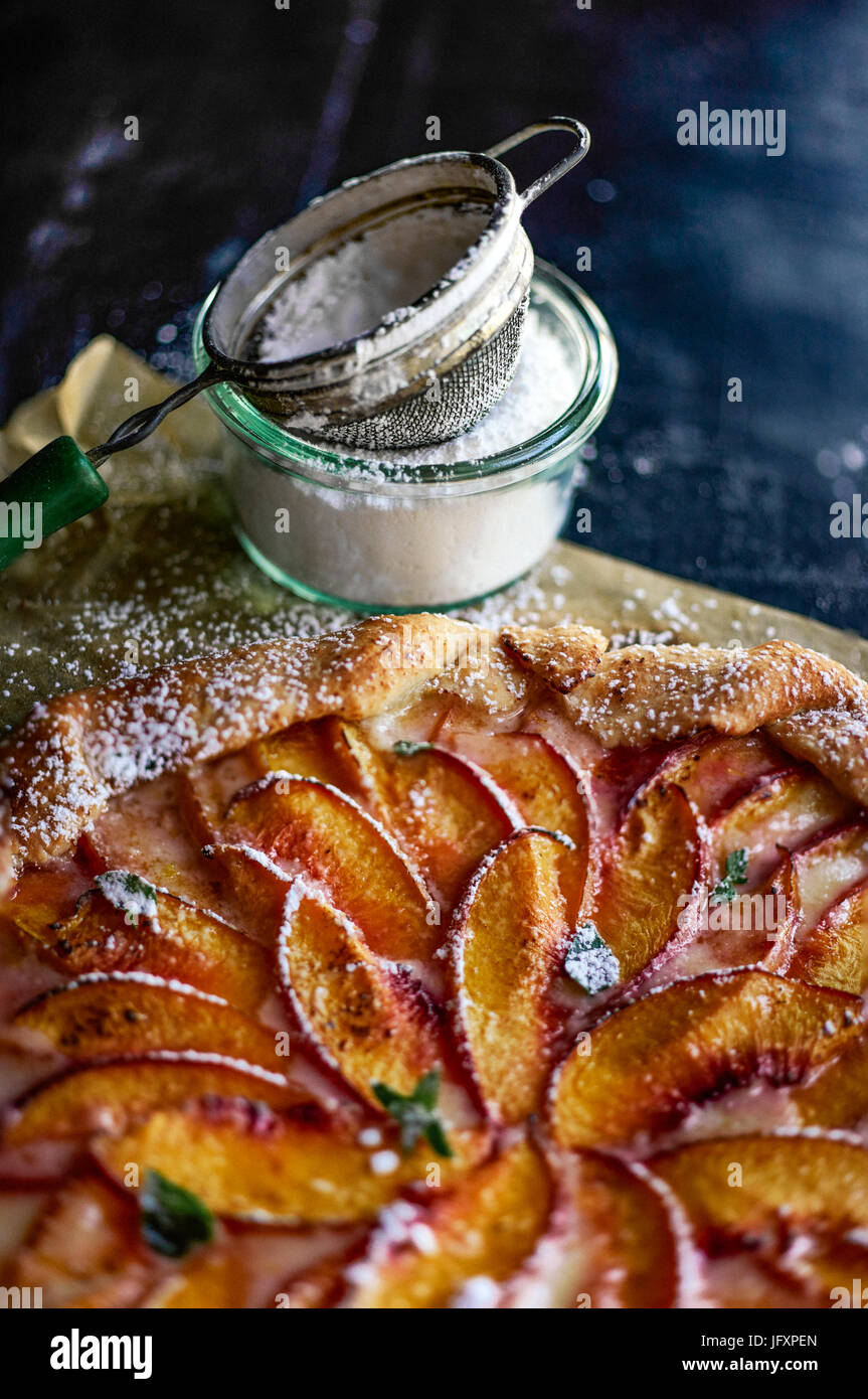 rustic peach pie Stock Photo - Alamy