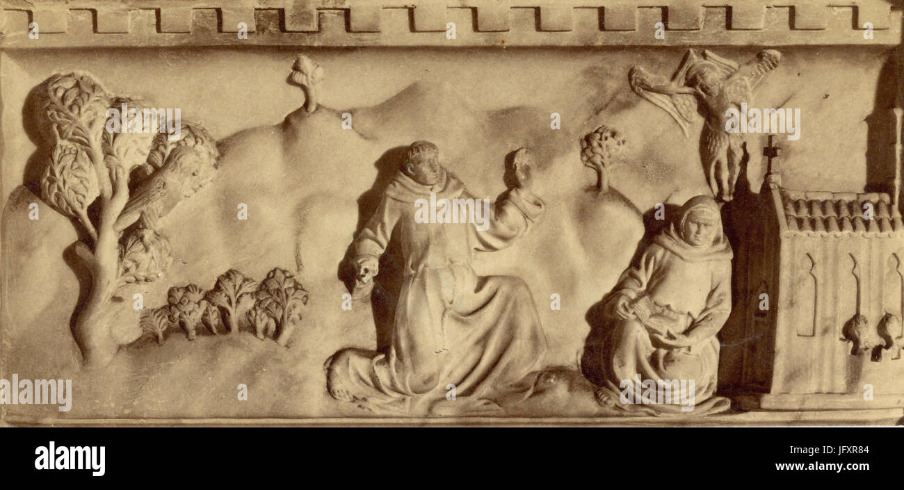 Marble bas-relief with Angels and Saints, Bologna, Italy Stock Photo ...