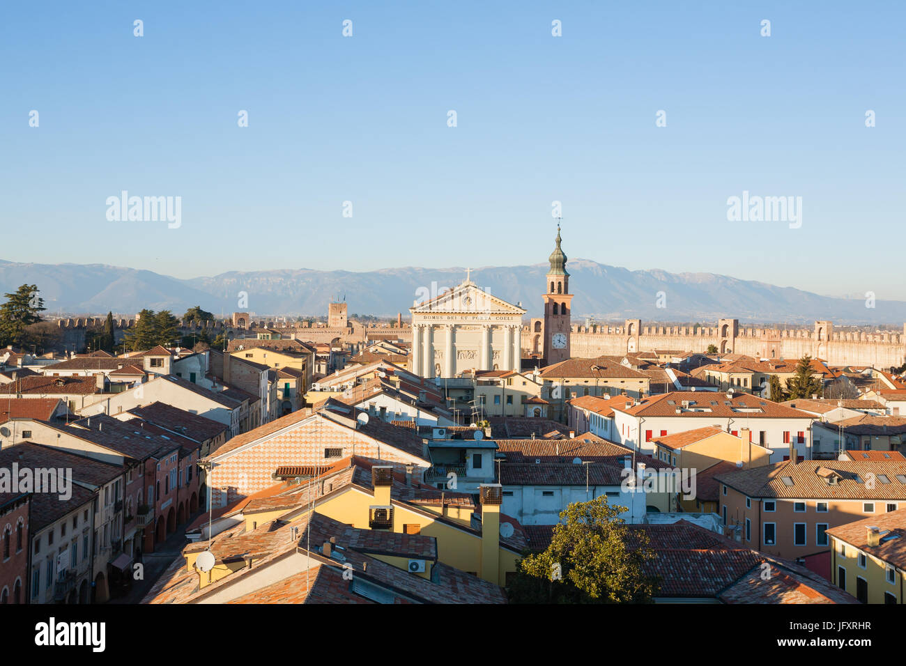 View of Cittadella, medieval walled city in Italy. Italian fortificated ...