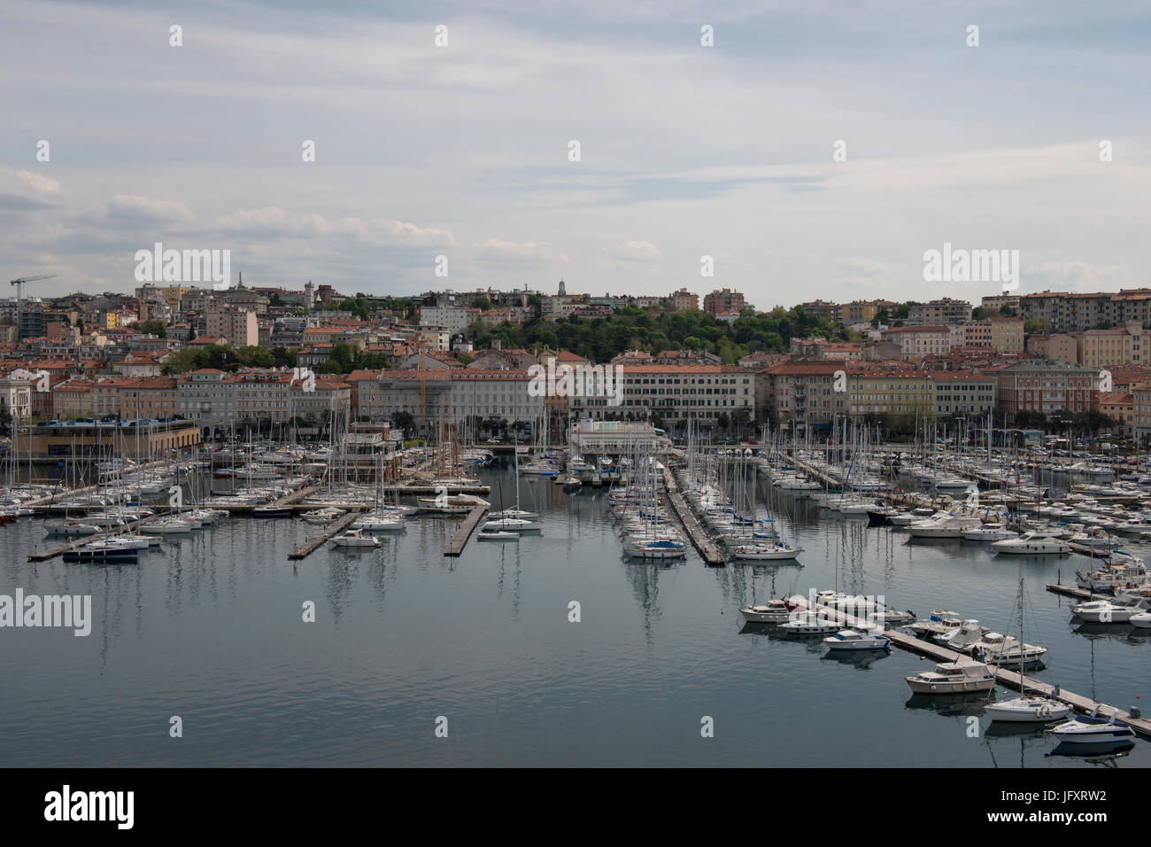 Aerial view of the waterfront promenade and marina of Trieste. Riva ...