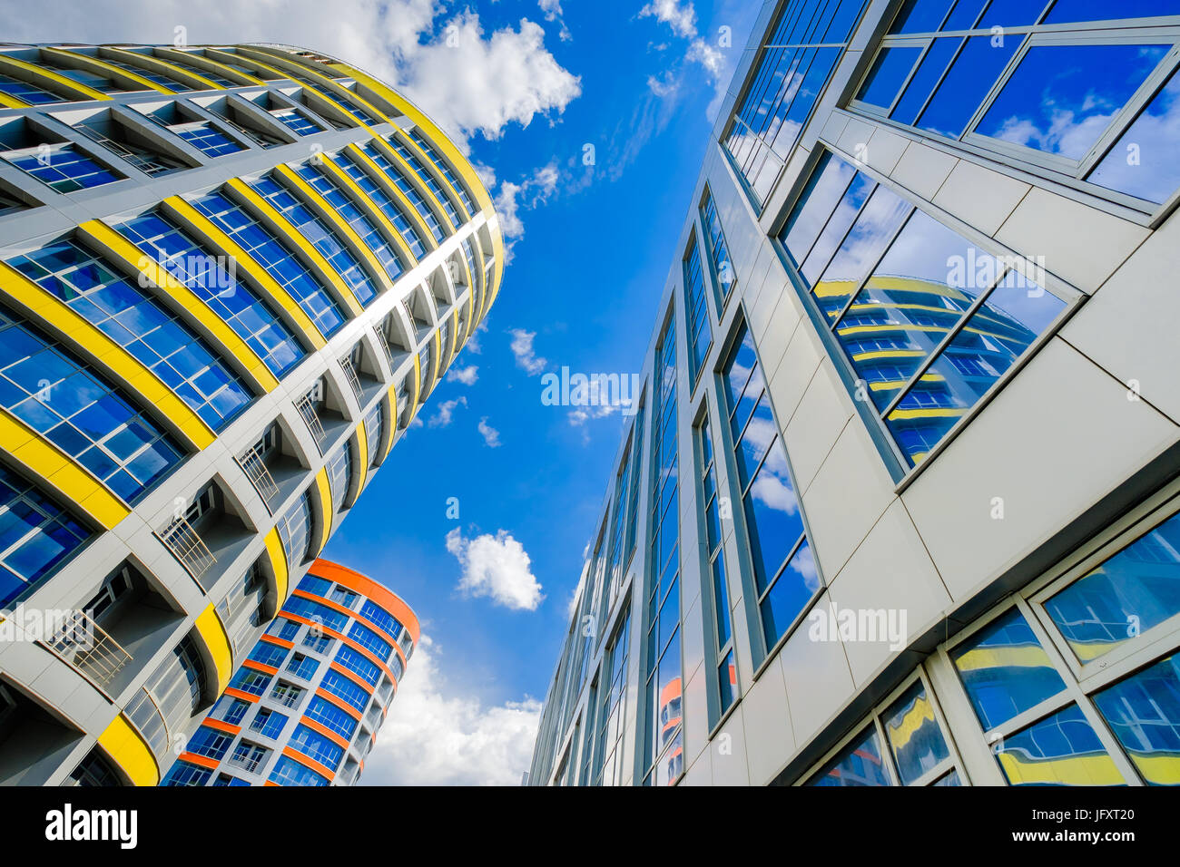 Modern city quarter bottom view Stock Photo - Alamy