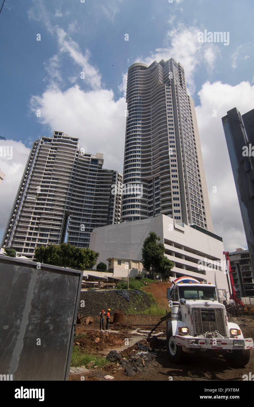 Construction ground with apartment towers in the background Stock Photo ...