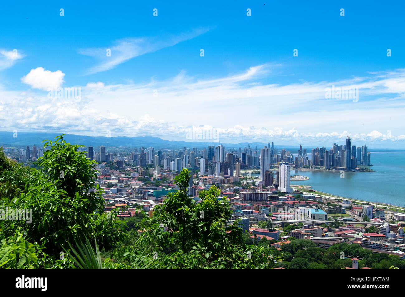 Modern Panama City Panama Panorama view from ancon hill with blue sky ...