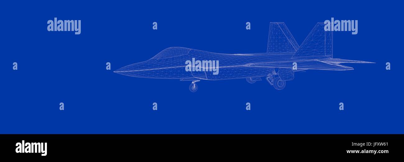 3d rendering of a fight jet on a blue background blueprint Stock Photo ...