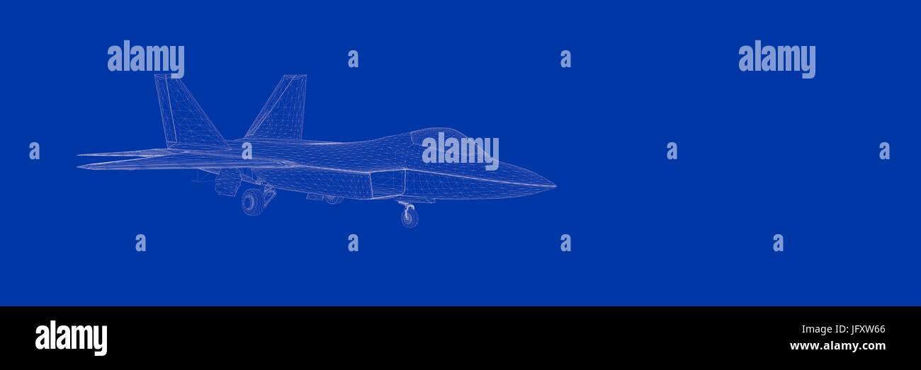 3d rendering of a fight jet on a blue background blueprint Stock Photo ...