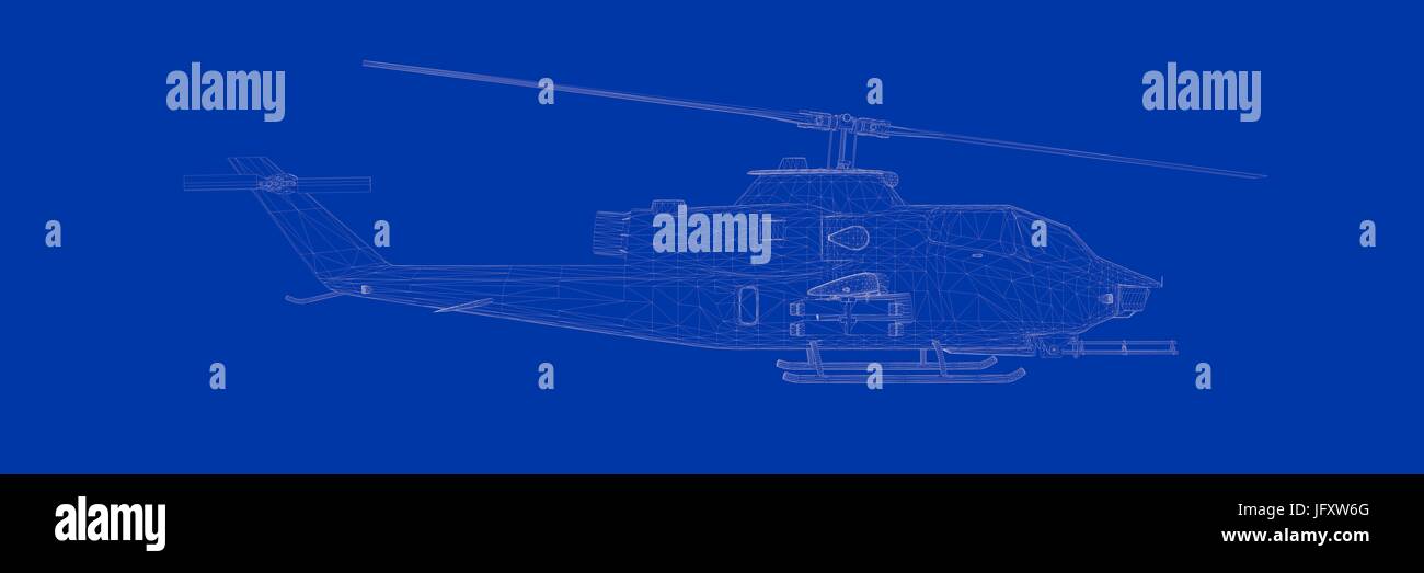 3d rendering of a helicopter on a blue background blueprint Stock Photo ...